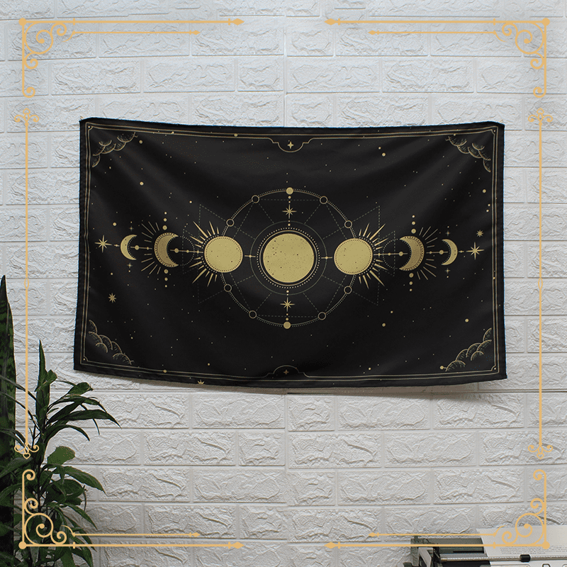 Bandeira Decorativa Preta: Fases da lua! - 55x90 - Armazémdo Badiu